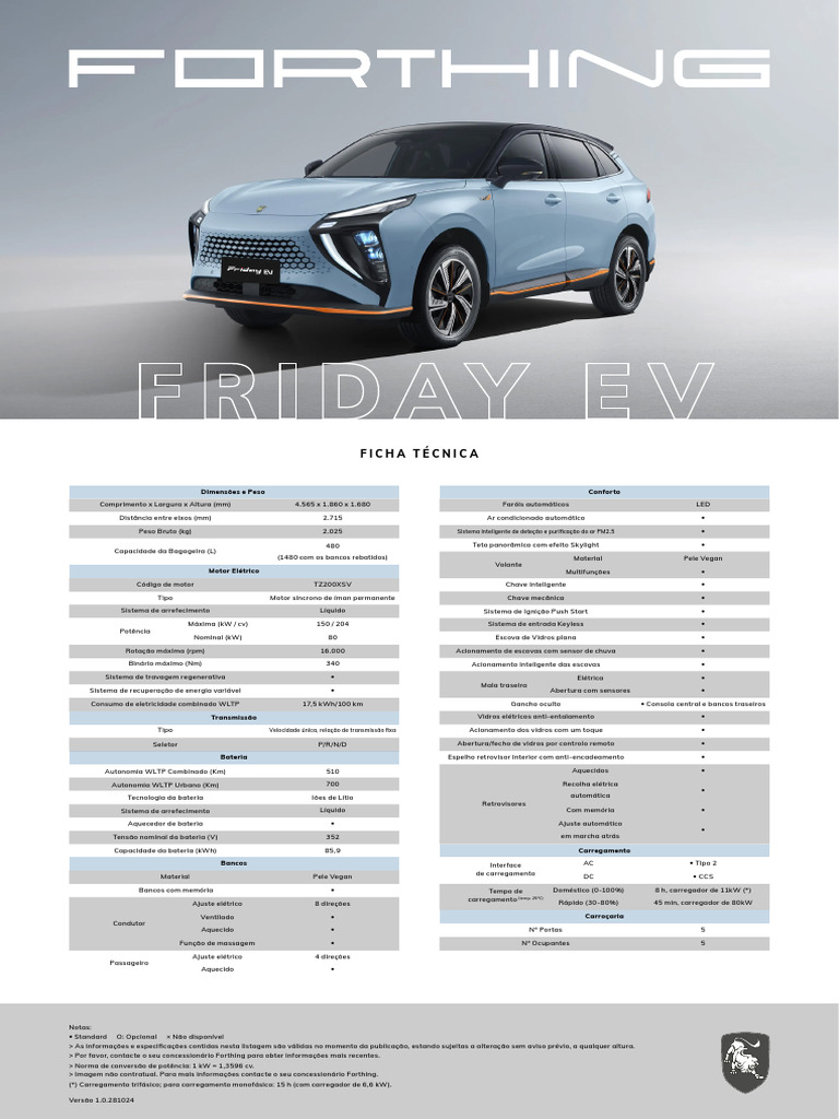 Ficha Tecnica Friday EV 2024 | PDF | Tecnologia de veículos | Veículos