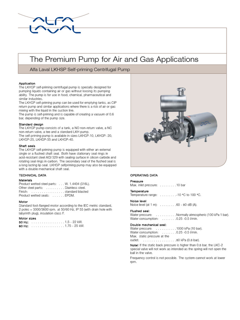 Alfa Laval LKHSP Self Priming Centrifugal Pump - Product Leaflet ...