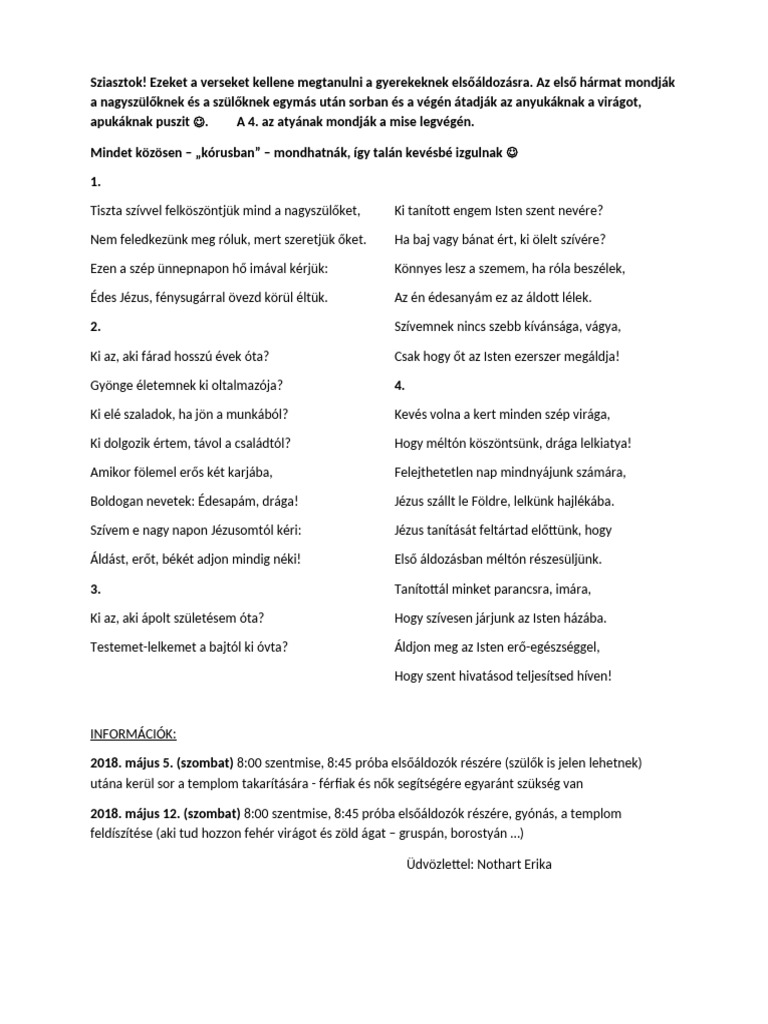 Elsoáldozásra Versek | PDF