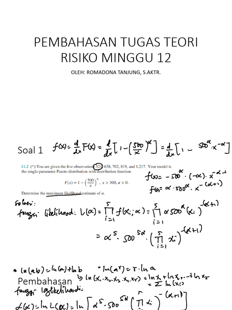 Pembahasan Tugas Teori Risiko Minggu 12 Coretan | PDF
