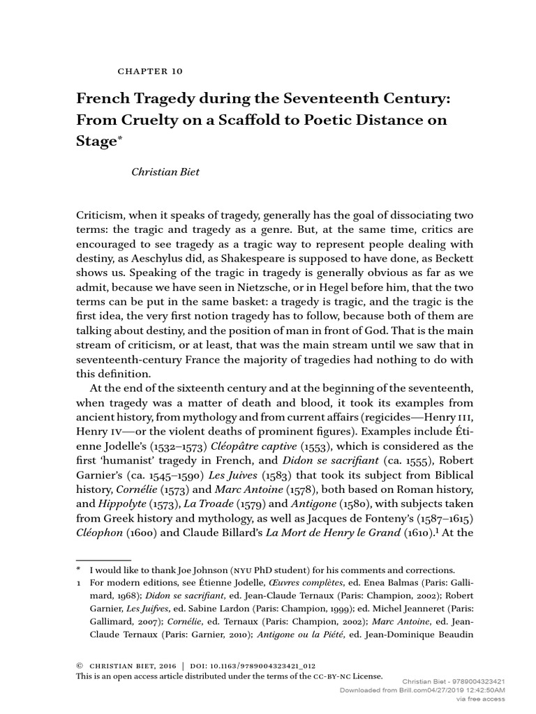 French Tragedy During The Seventeenth Century: From Cruelty On A ...