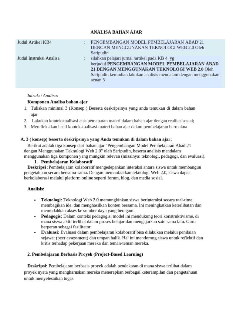 Analisa Bahan Ajar KB 4 Modul 3 | PDF