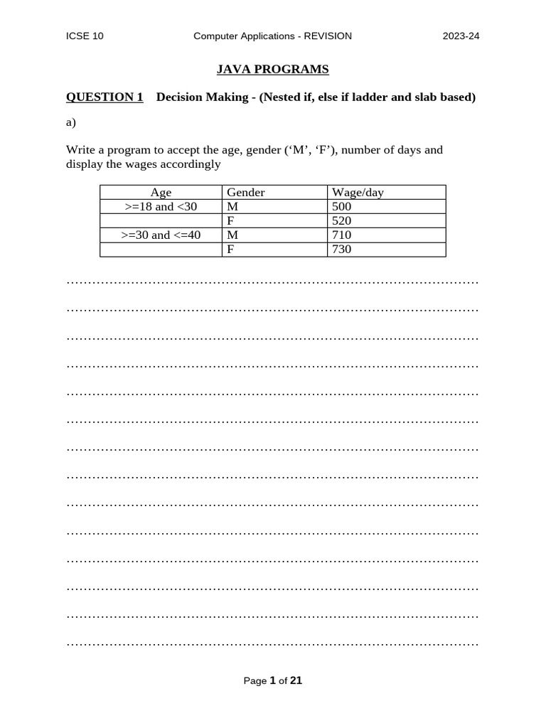 Grade 10 Revision - Programs-If For Switch While Array String | PDF | Computer Programming ...