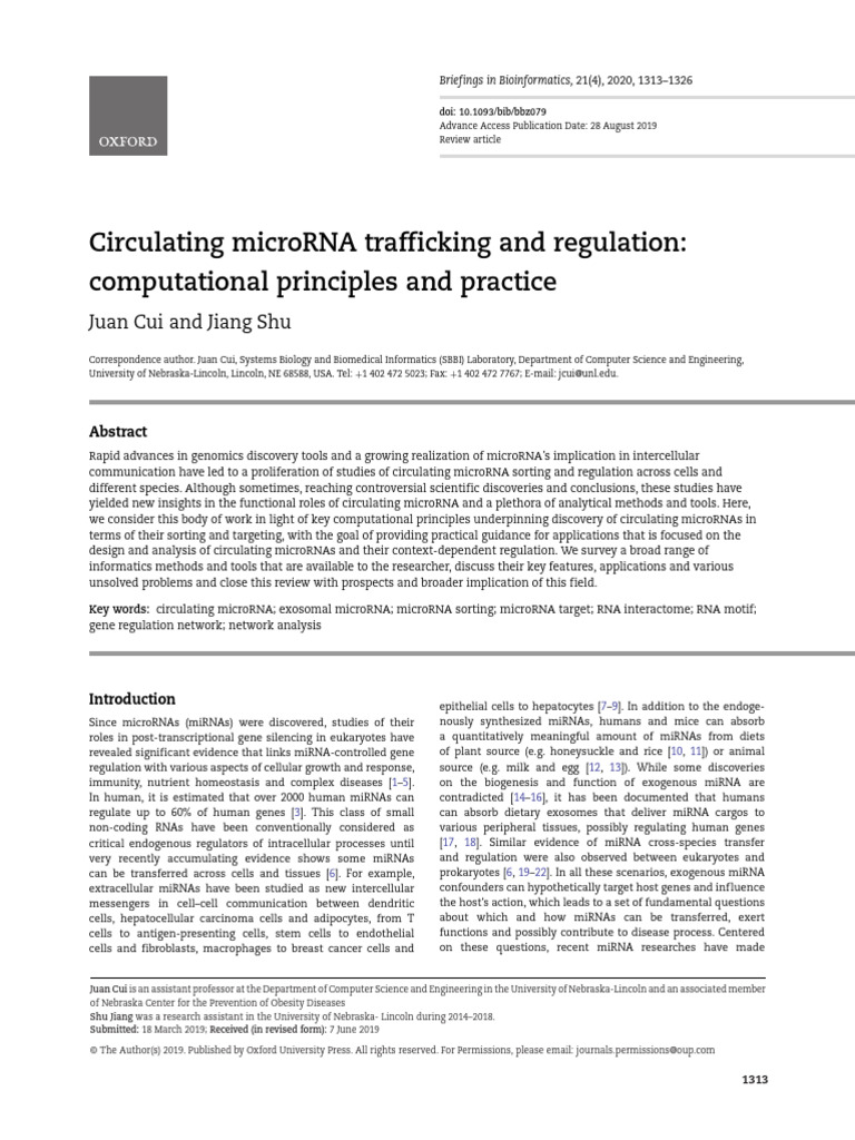Circulating microRNA trafficking and regulation: computational ... Circulating microRNA trafficking and regulation: computational ...