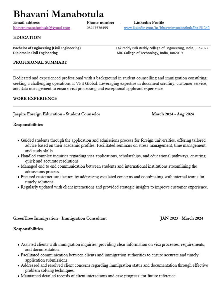 CutShort Bhavani Resume 1 1 QNJK | PDF | Business