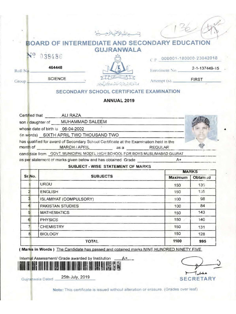 Matric Front Ali Degree | PDF