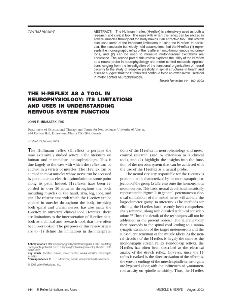 Muscle and Nerve - 2003 - Misiaszek - The H Reflex As A Tool in Neurophysiology Its Limitations ...