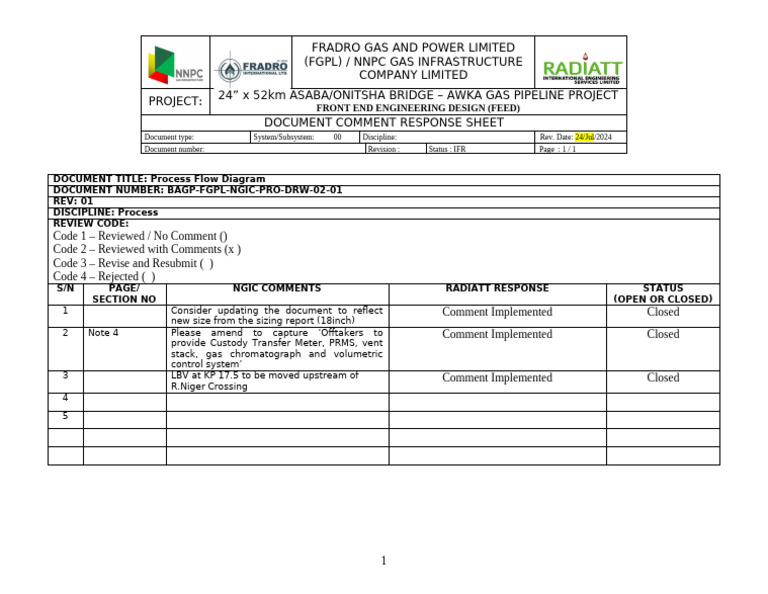 Comment Sheet Template - Process Flow Diagram | PDF