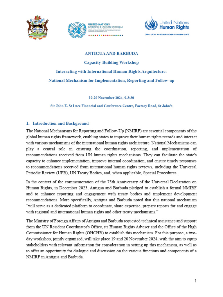 Concept Note UN Human Rights (NMIRF) Workshop and Agenda AnB | PDF ...