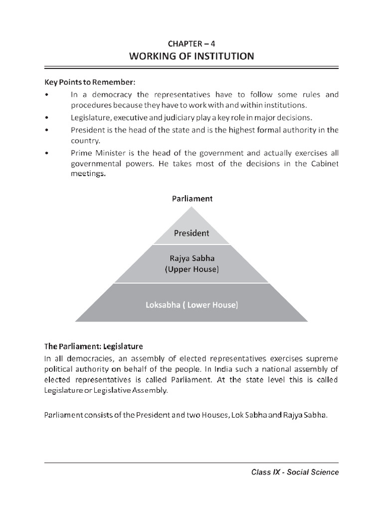Civics Chapter - 4 Working of The Institutions | PDF