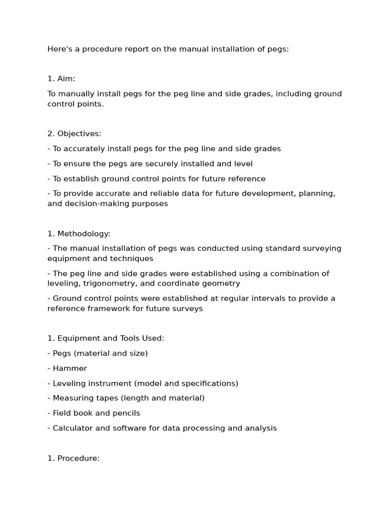 Manual Peg Installation Procedure | PDF | Surveying