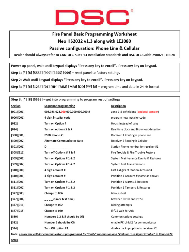 Neo - Fire Panel Programming Worksheet - PSTN-Cell - Generic | PDF ...