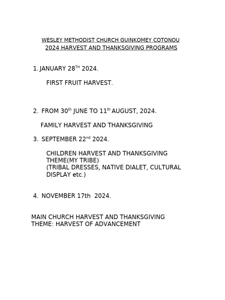 2024 Harvest and Thanksgiving Programs | PDF | Travel