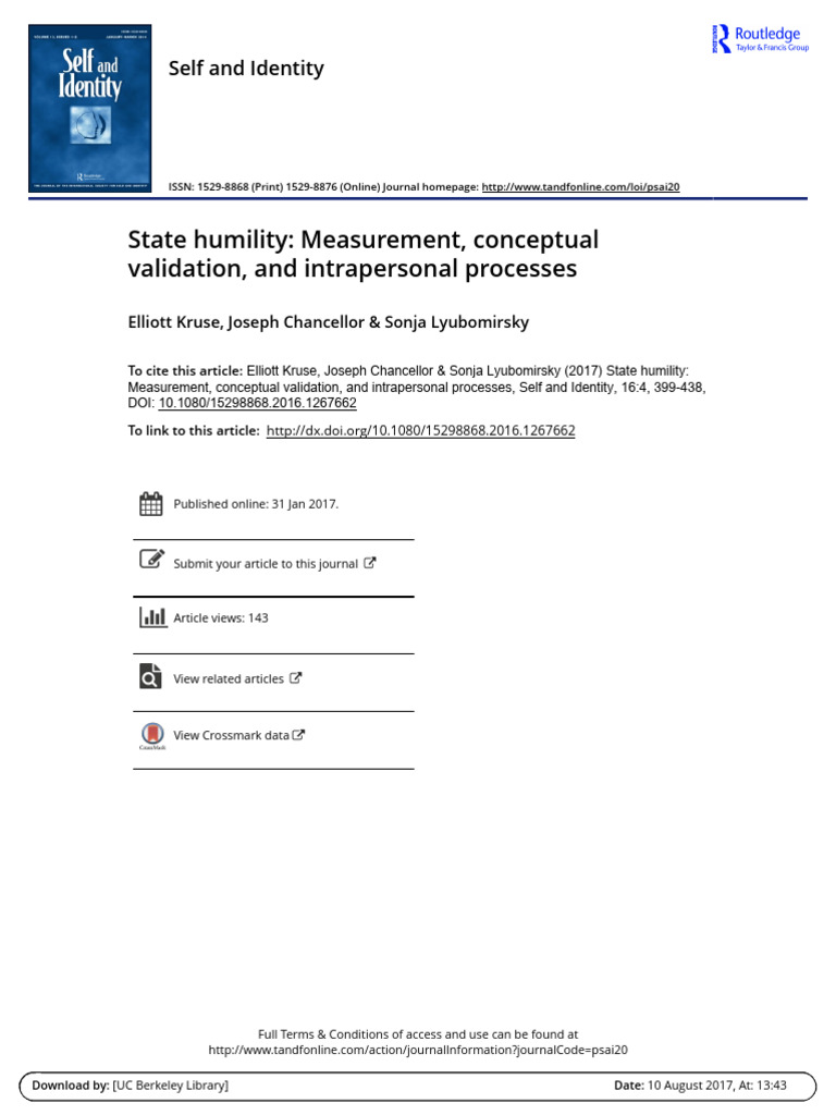 Kruse Et Al 2017 State Humility Measurement Conceptual Validation and ...