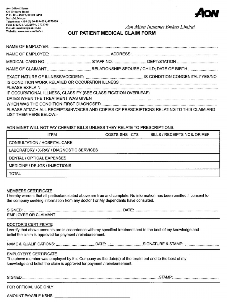 Aon Out Patient Claim Form | PDF