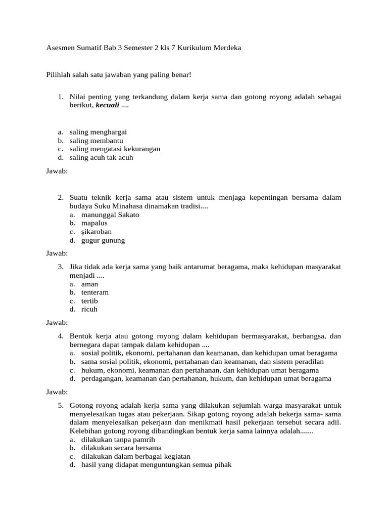 Asesmen Sumatif Bab 3 SMR 2 Kls 7 Siswa | PDF