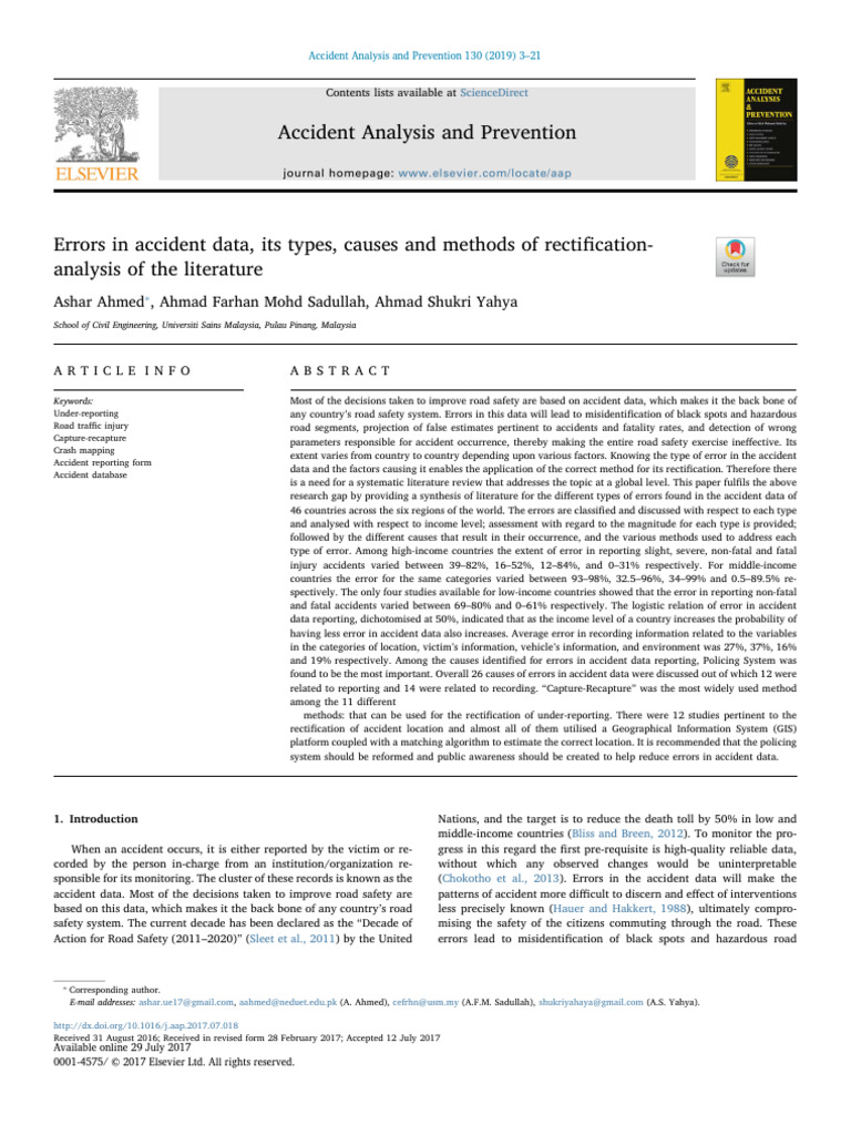 Errors in Accident Data - Its Types - Causes and Methods of Rectification - Analysis of The ...