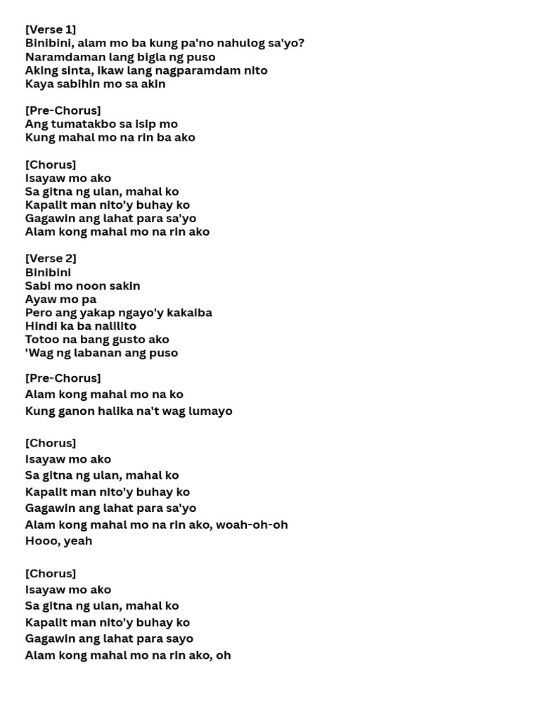 (Verse 1) Binibini, Alam Mo Ba Kung Pa'no Nahulog Sa'yo Naramdaman Lang ...