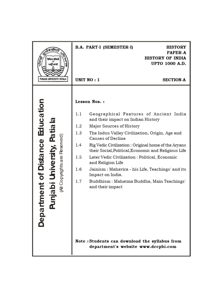 BA (History) S1U1E | PDF | Vedas | Punjab