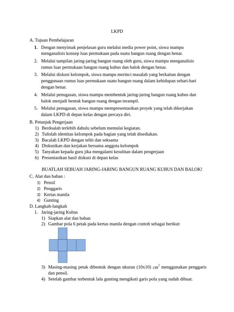 LKPD Luas Permukaan Bangun Ruang | PDF