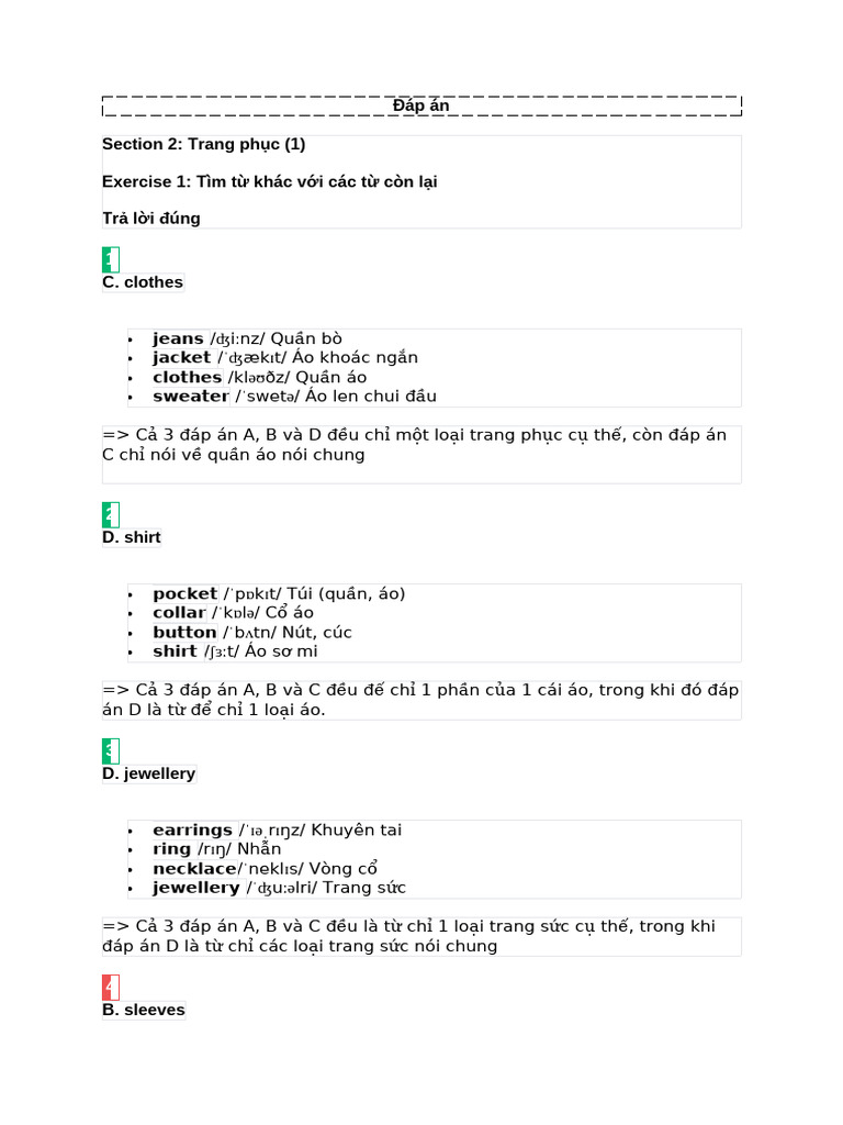 Đáp Án - Section 2 - Trang PH C | PDF