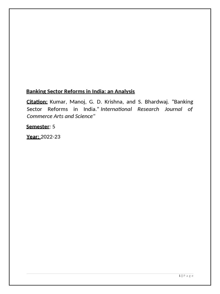 Banking Sector Reforms in India: An Analysis | PDF | Banks | Capital ...
