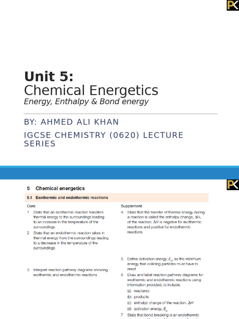 IGCSE Chemical Energetics Overview | PDF | Enthalpy | Chemical Reactions