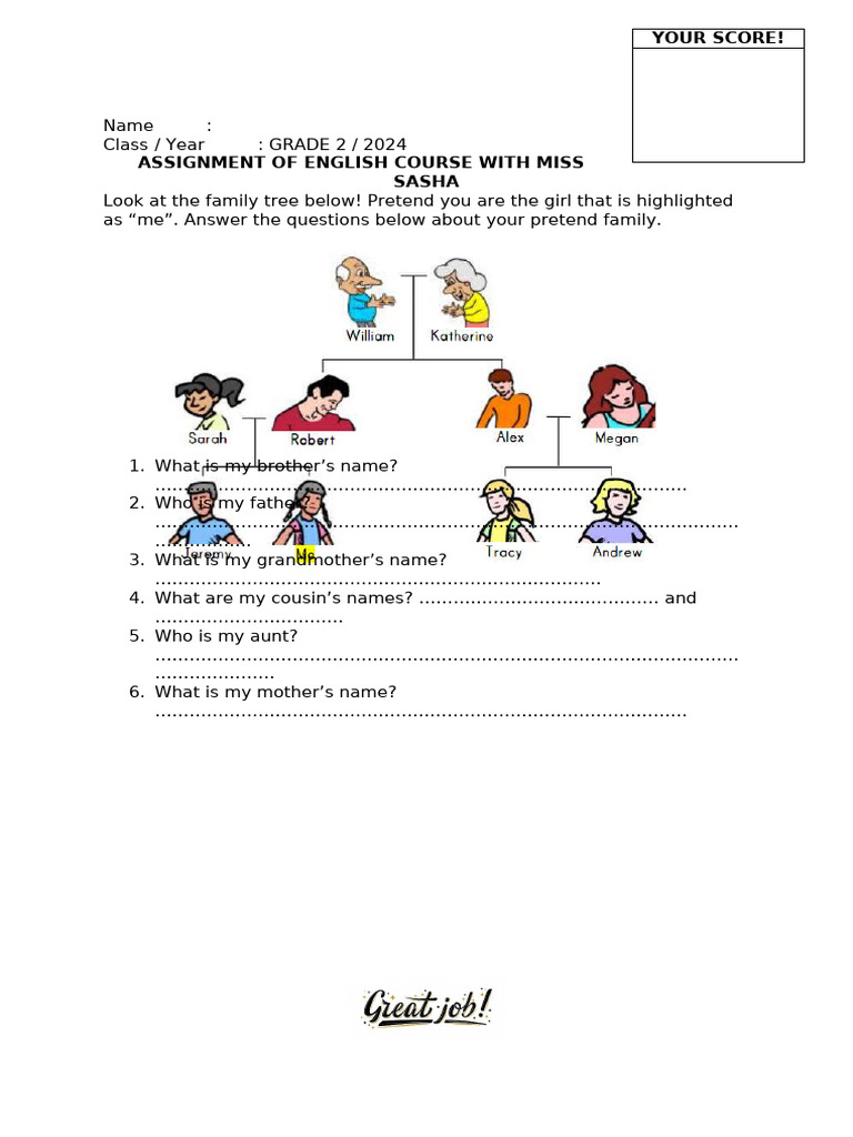 Grade 2 English Family Tree Assignment | PDF