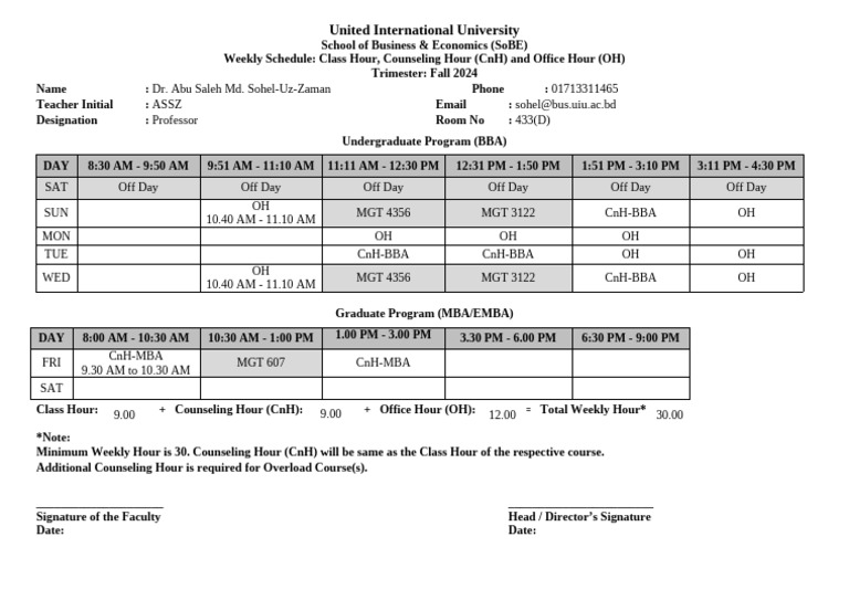SoBE Fall 2024 Schedule | PDF | Educational Stages | Business