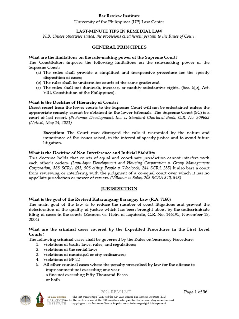 Last-Minute Tips on Remedial Law | PDF | Default Judgment | Deposition ...