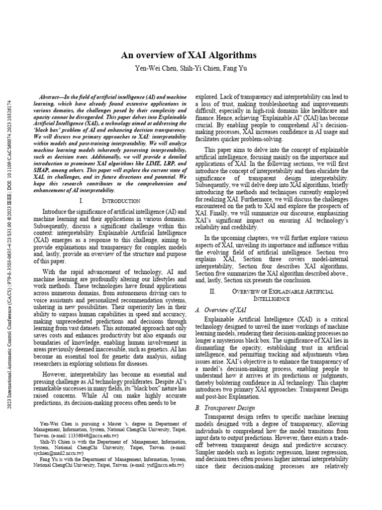 An Overview of XAI Algorithms | PDF | Machine Learning | Artificial Intelligence