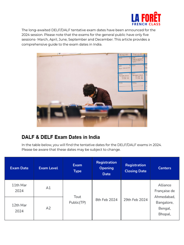 DELF/DALF Exam Dates 2024 in India | PDF | Qualifications | Student ...