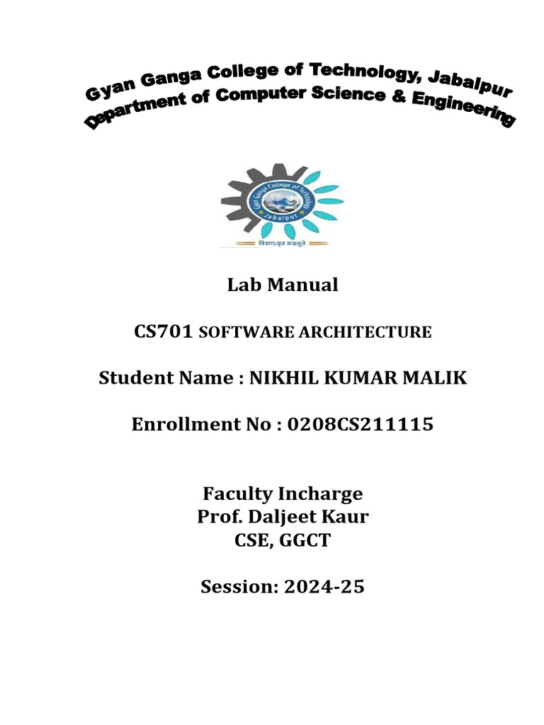 CS701 Software Architecture Lab Manual | PDF | Software Testing ...