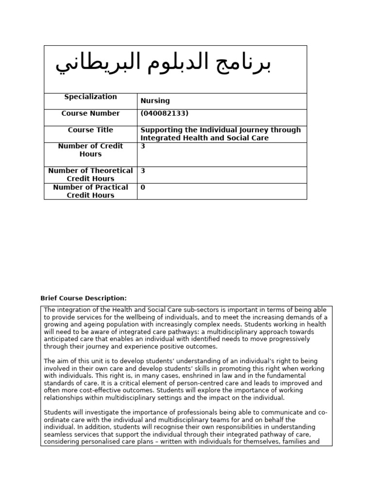 Integrated Health and Social Care Course | PDF | Social Work