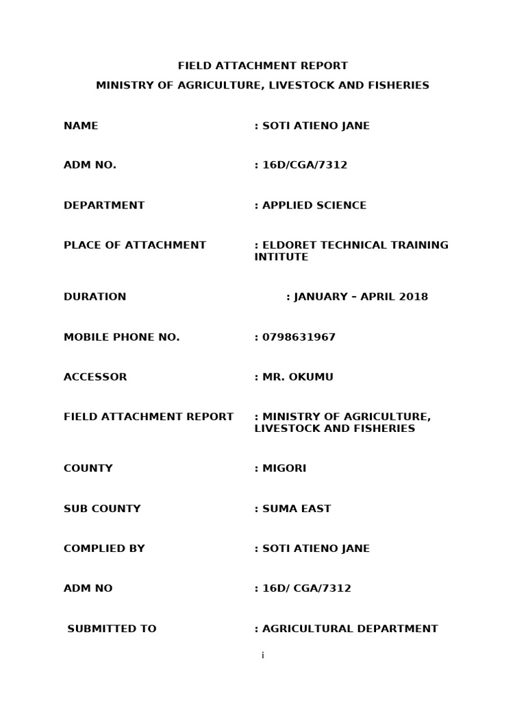 Soti Atieno Jane Field Attachment Report | PDF | Maize | Dairy