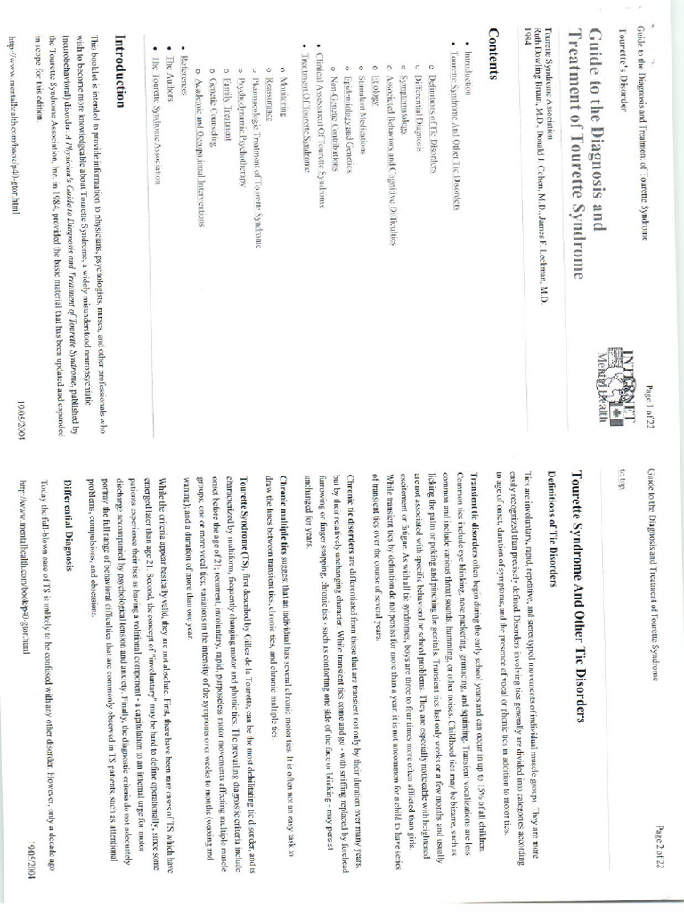 Guide To The Diagnosis and Treatment of TOURETTE Syndrome | PDF