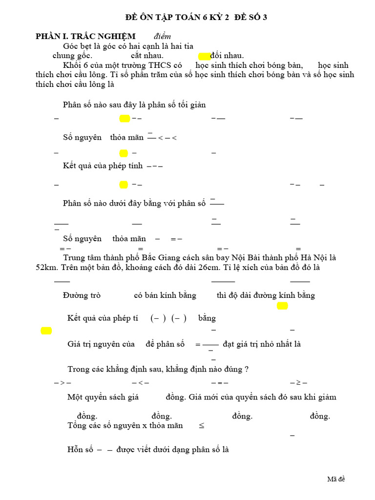 03. ĐỀ ÔN TẬP TOÁN 6 KỲ II xong | PDF