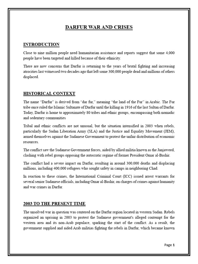 Darfur War: Humanitarian Crisis Overview | PDF | Darfur | Omar Al Bashir