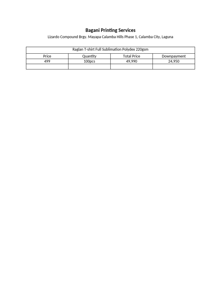 Bagani Printing Services | PDF