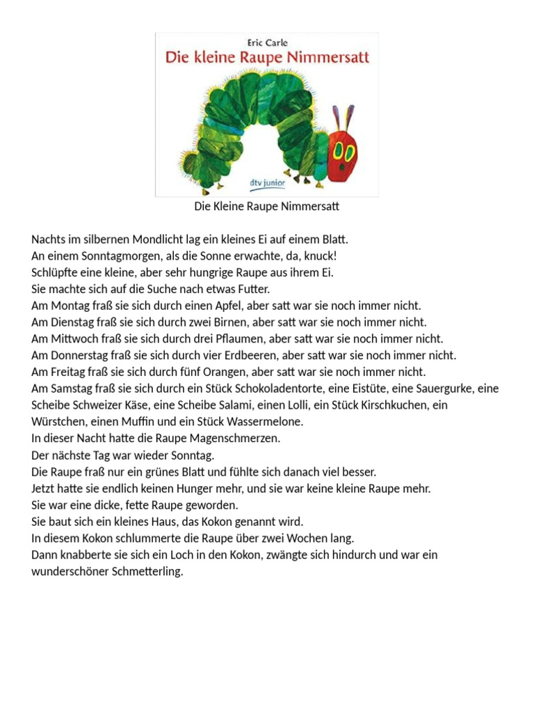Die Kleine Raupe Nimmersatt | PDF
