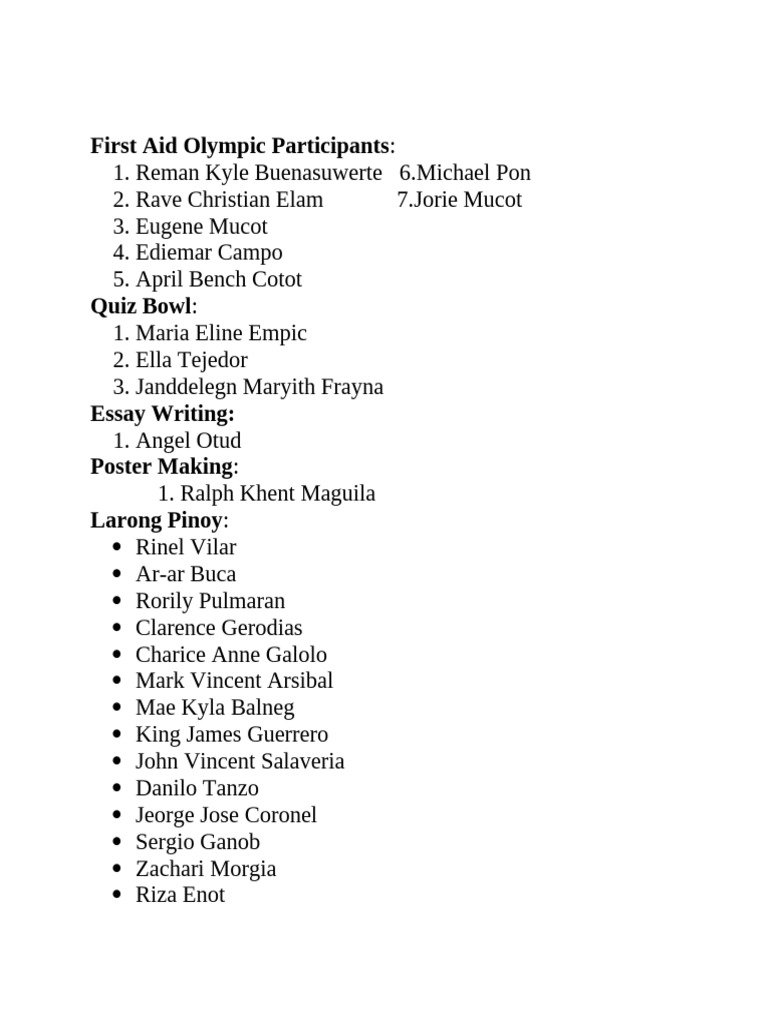 First Aid Olympic Participants | PDF