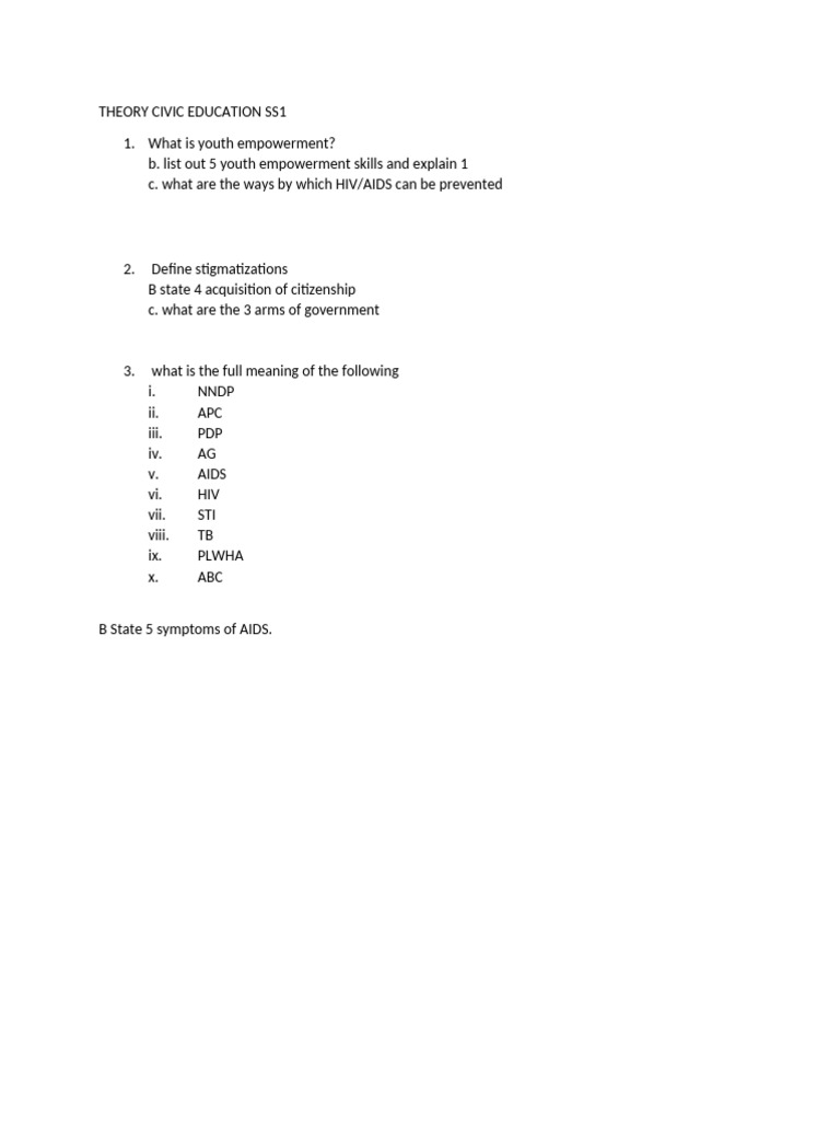 Theory Civic Education Ss1 - 100330 | PDF