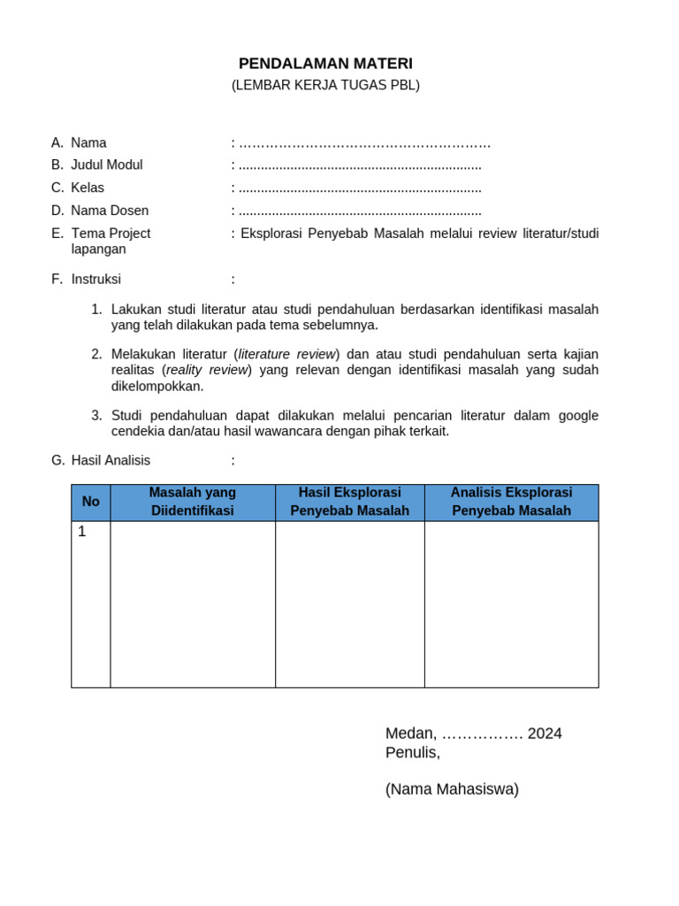 LK-TAHAP 2-TUGAS PBL-Eksplorasi Penyebab Masalah-Modul Pedagogik-Tema Project 2-K1-K2 | PDF