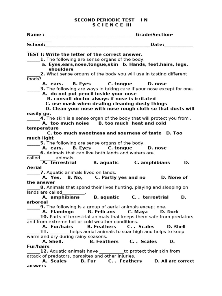 PT - Science 3 - Q2 | PDF | Senses | Bears
