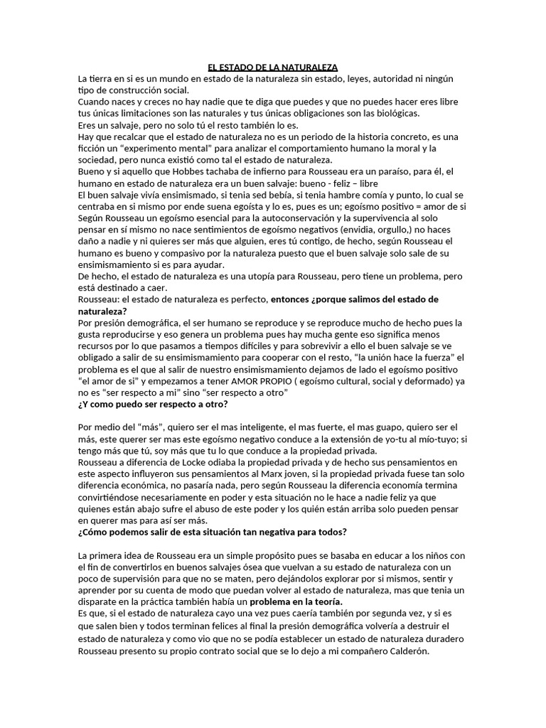 El Estado de la Naturaleza según Rousseau | PDF | Jean-Jacques Rousseau ...