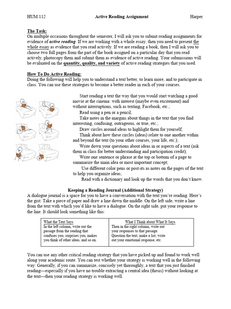 HUM 112 Active Reading Assignment Sheet | PDF | Thought | Information