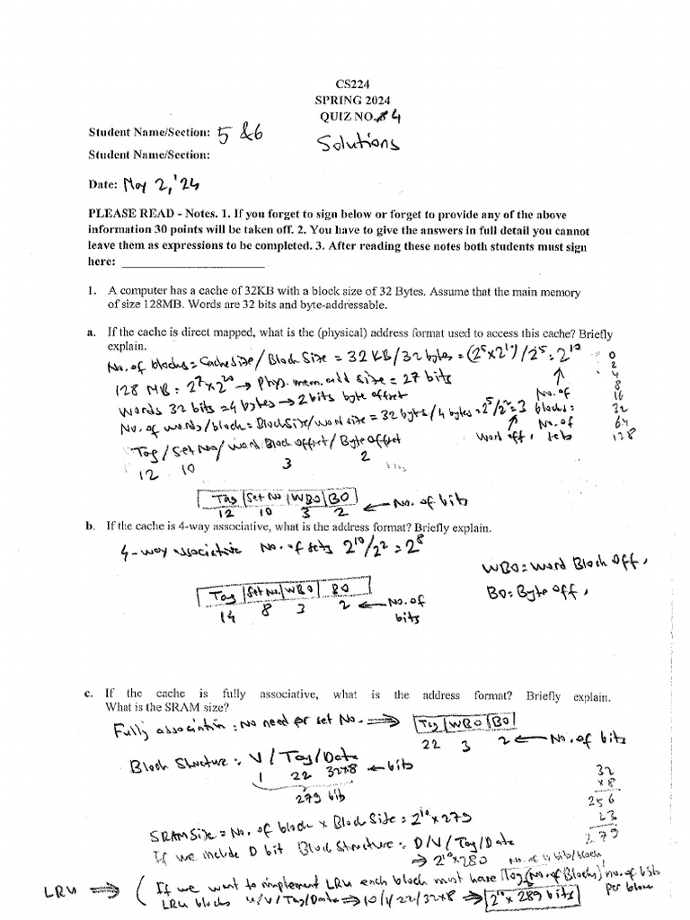 CS224 Spring 2024 Quiz No 4 Solution | PDF