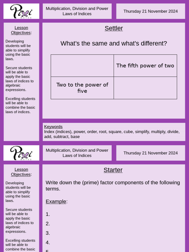 Multiplication Division Power Indices | PDF | Multiplication ...