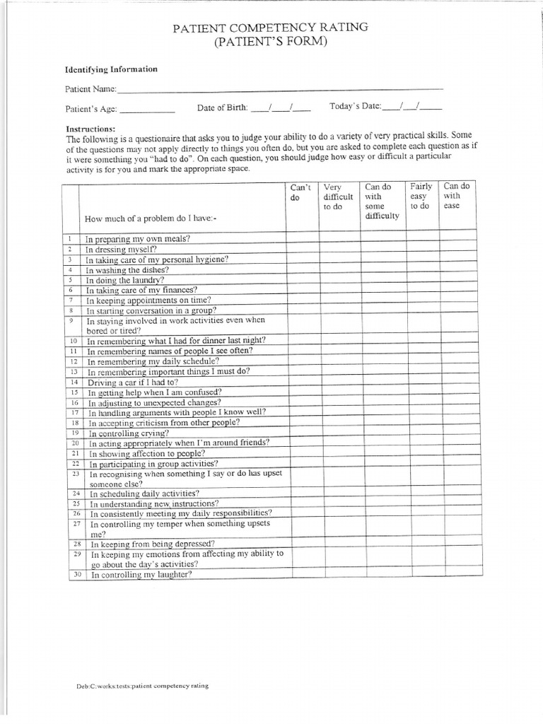 Patient Competency Rating | PDF