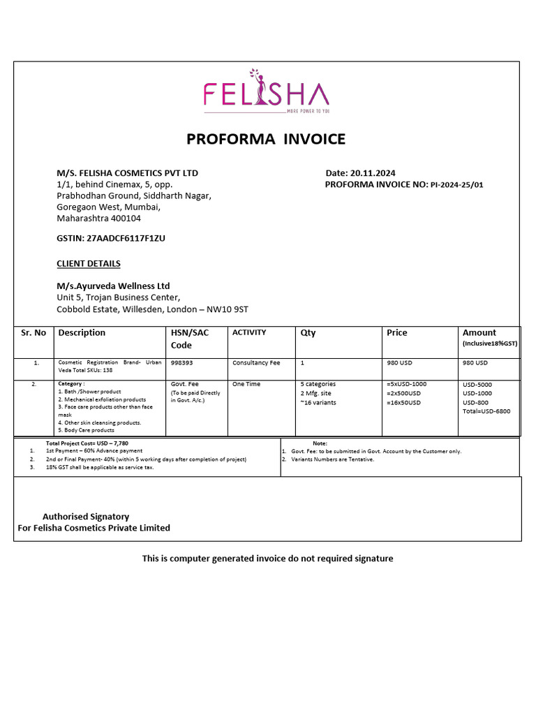 PROFORMA INVOICE | PDF | Taxation | Accounting